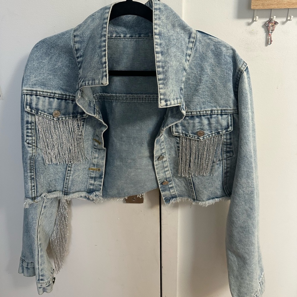 Blue Fringe Denim Jacket - Can Monogram - Never Worn - Gem